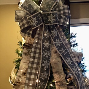 Christmas Tree Topper, Buffalo Check Tree Topper, Gray Christmas Tree ...
