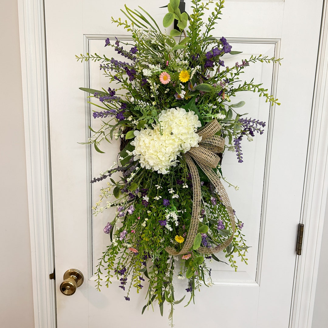 Hydrangea Swag Wreath for Front Door, Hydrangea Twig Swag, Front Porch ...