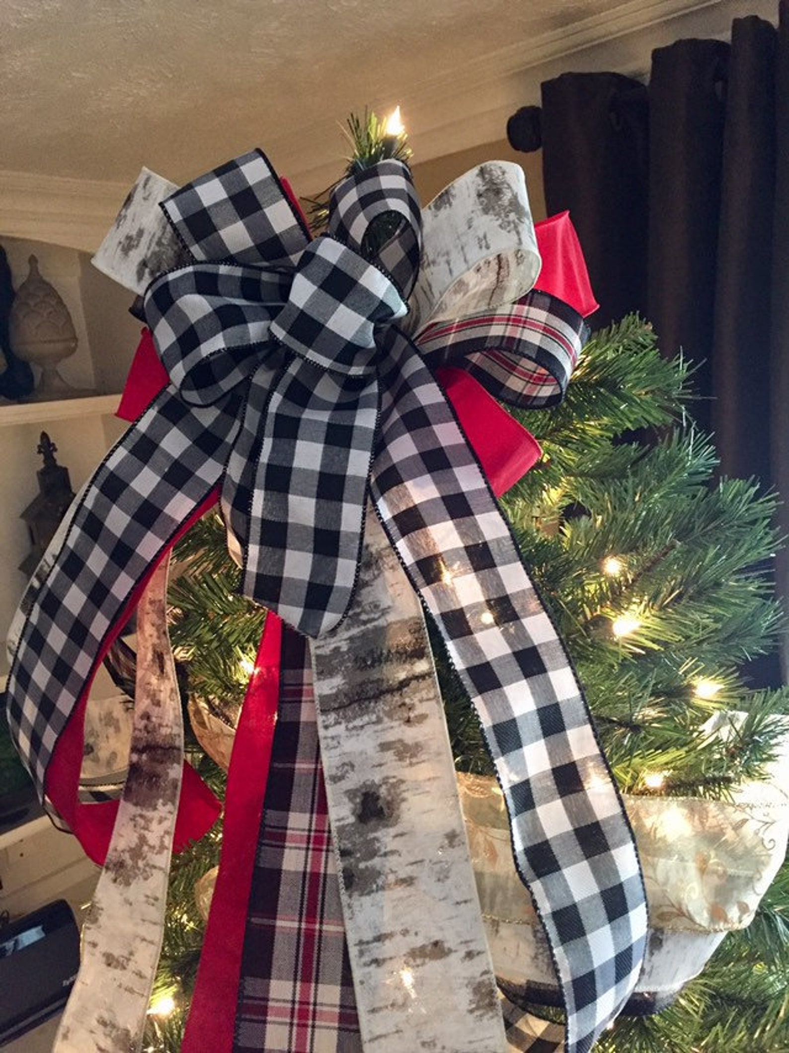 Rustic Christmas Tree Topper Bow Farmhouse Christmas With - Etsy