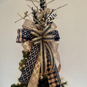 Navy and Gold Christmas Tree Bow Topper Elegant Holiday Tree - Etsy