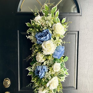 Everyday Blue Hydrangea Swag Wreath for Front Door, Hydrangea Twig Swag ...