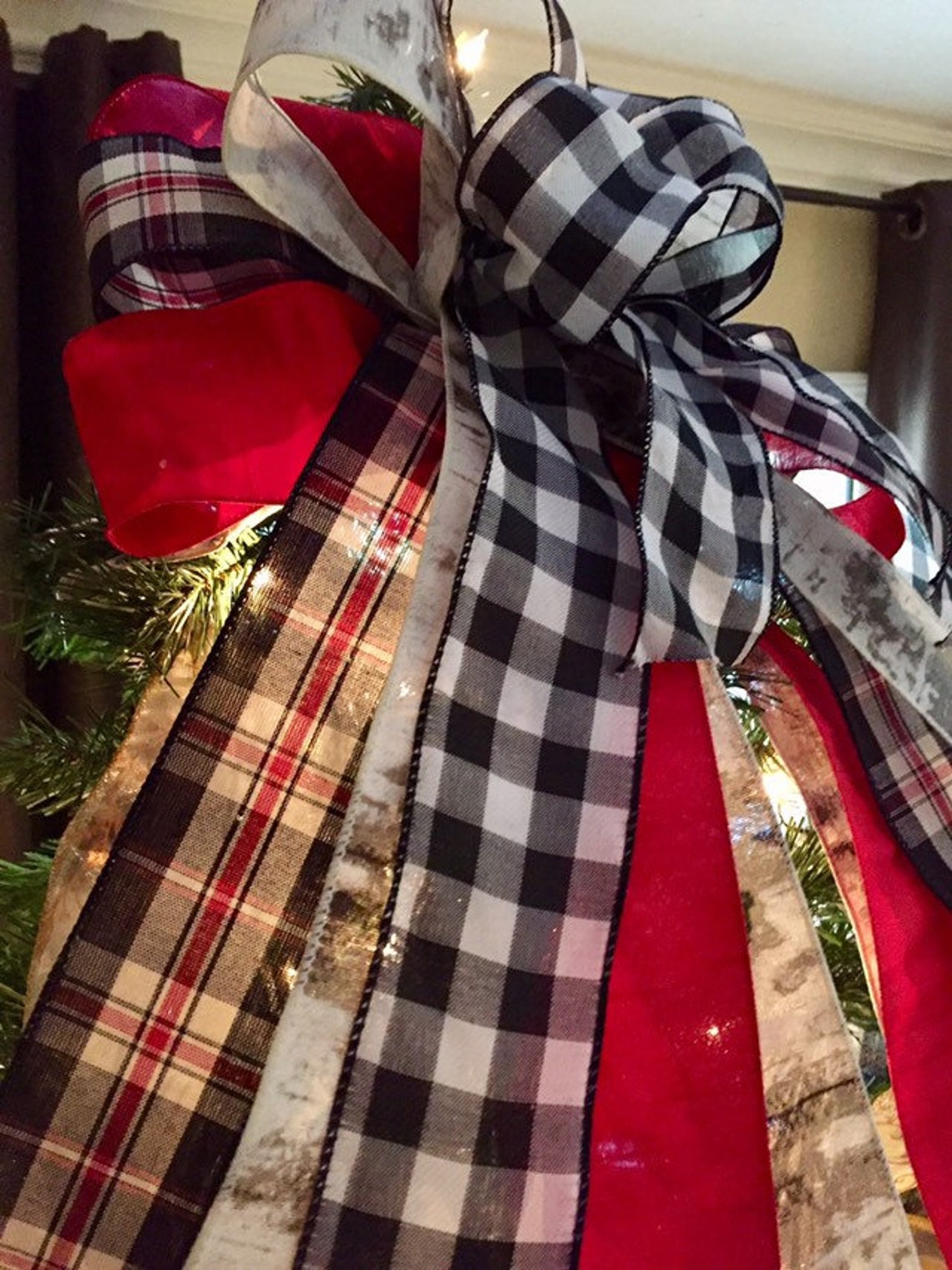 Rustic Christmas Tree Topper Bow Farmhouse Christmas With - Etsy