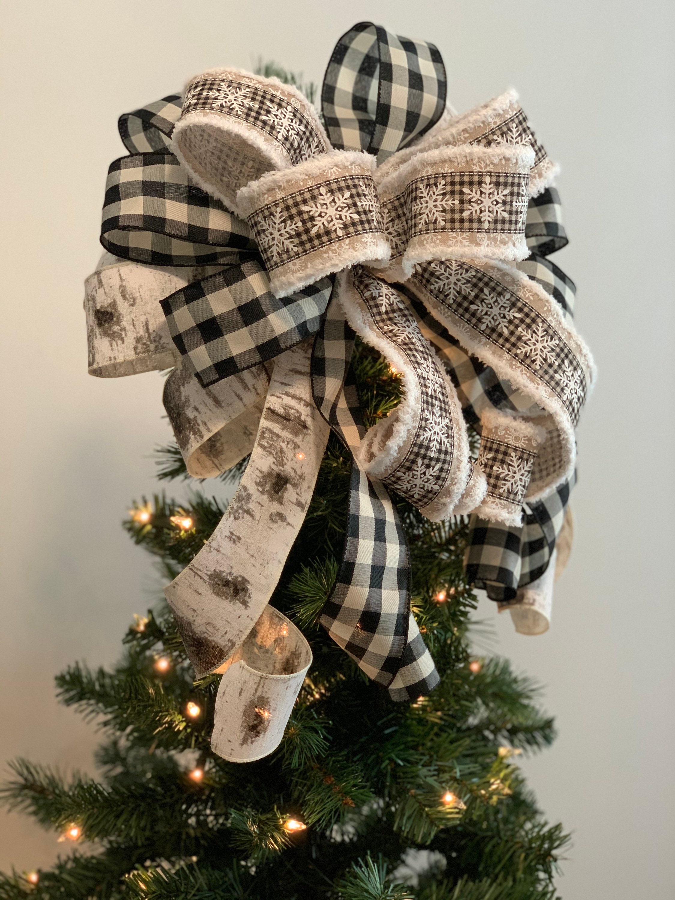 Christmas Tree Bow Topper Buffalo Check XL Lantern Swag XL - Etsy