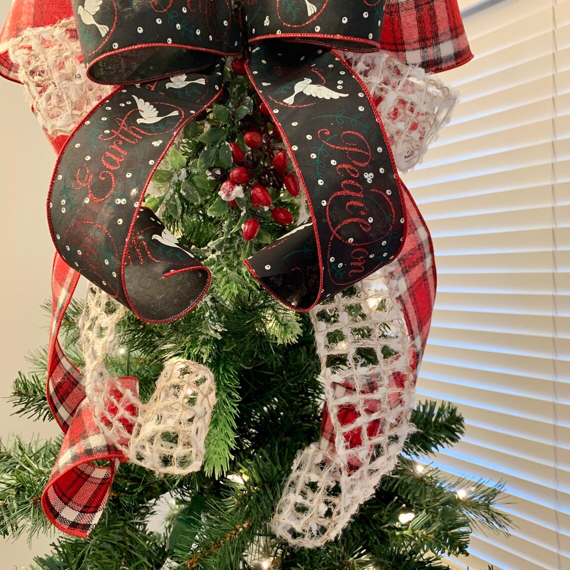 Christmas Tree Topper With Red Berries Holiday Tree Topper - Etsy