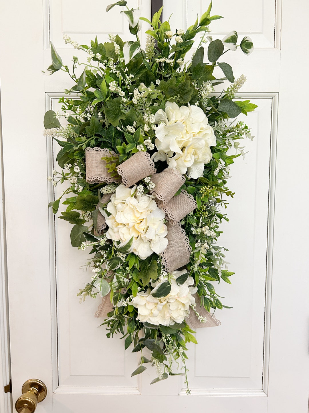 Hydrangea Swag Wreath for Front Door, Hydrangea Twig Swag, Front Porch ...