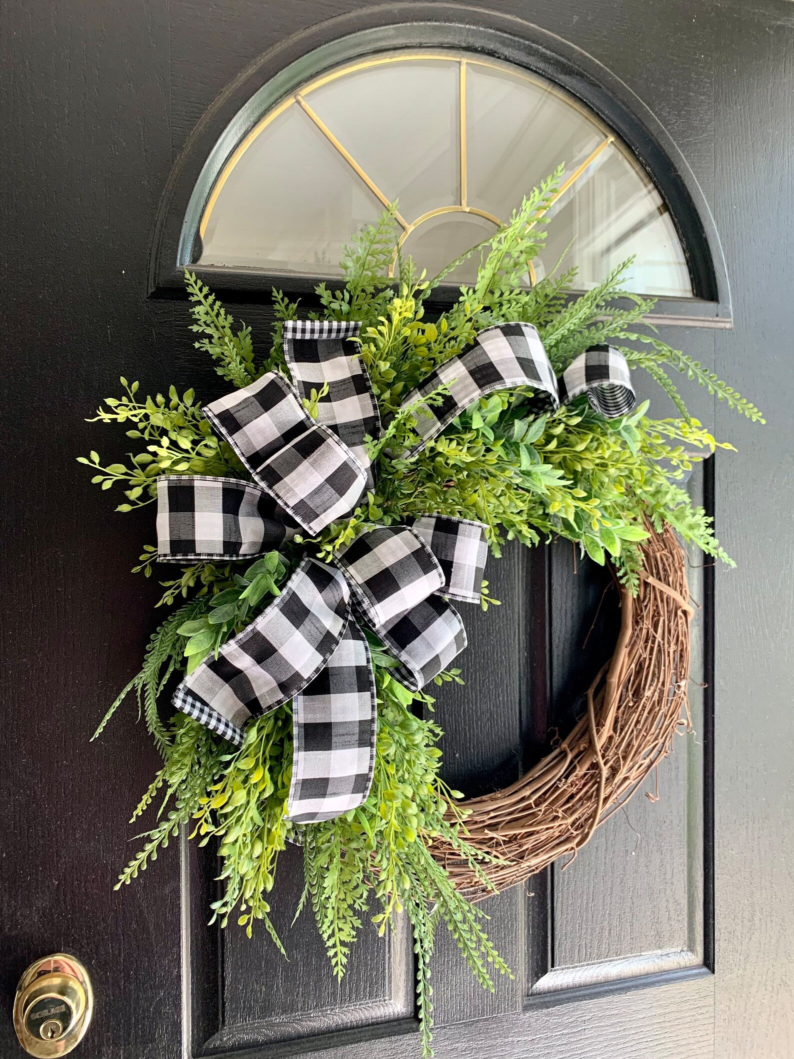 Everyday Greenery Wreath With Buffalo Plaid/check Neutral - Etsy
