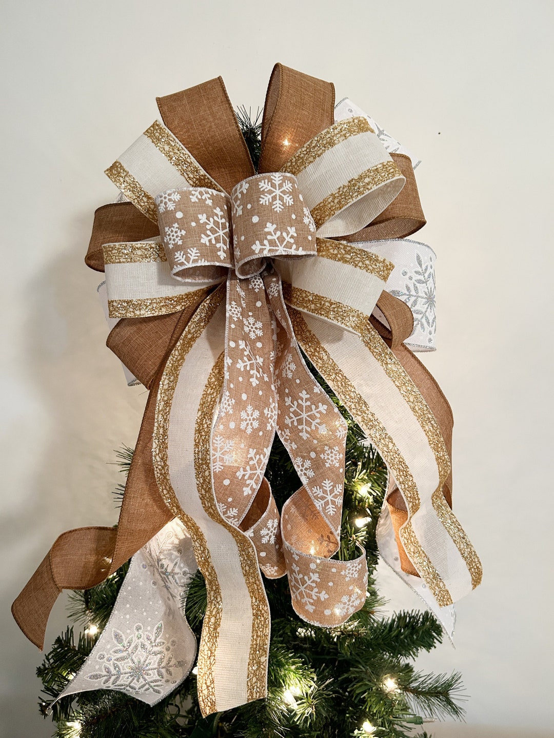 Christmas Tree Topper, Gold White Christmas Tree Topper, Tree Topper ...