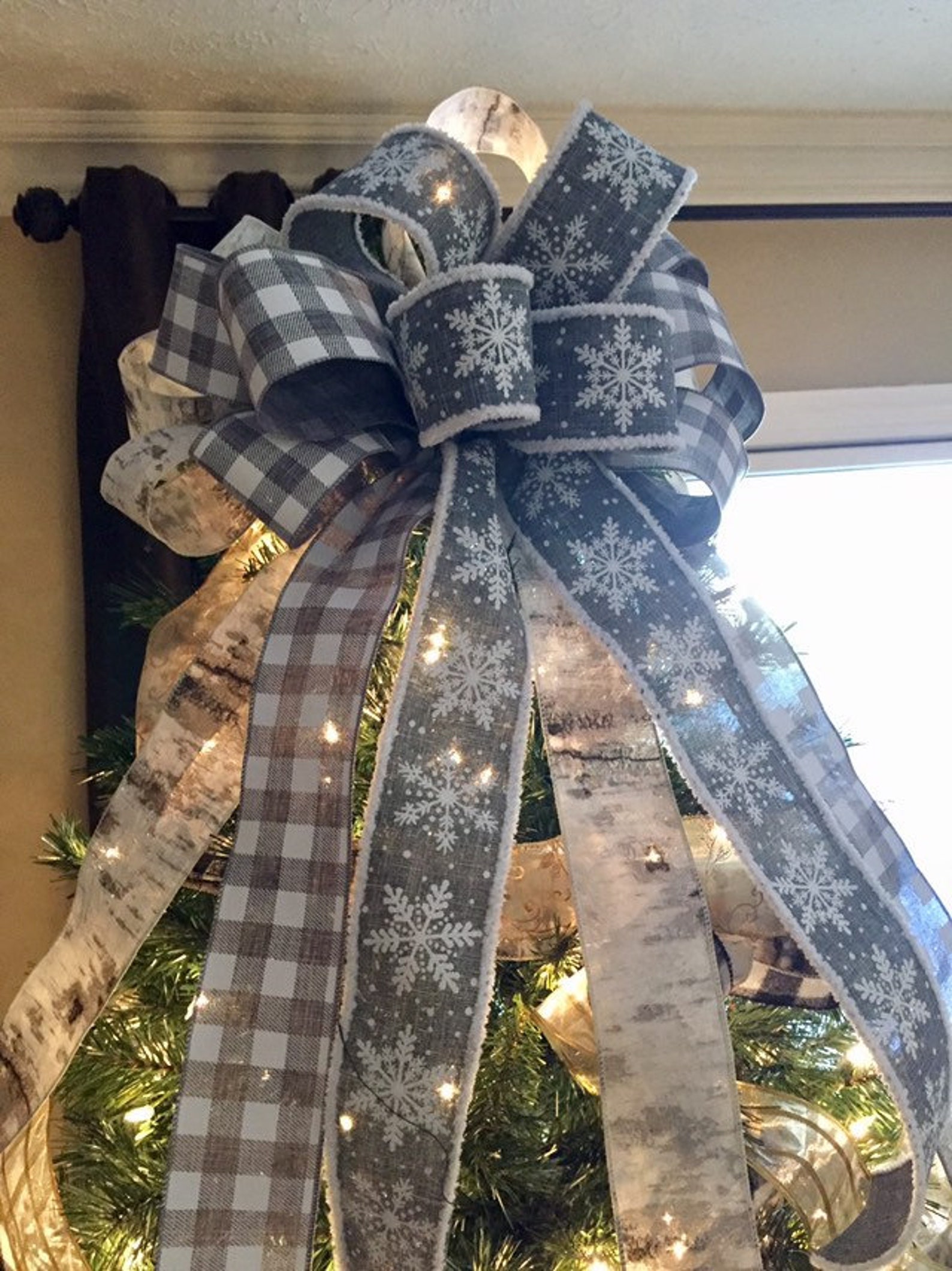 Christmas Tree Topper Buffalo Check Tree Topper Gray | Etsy