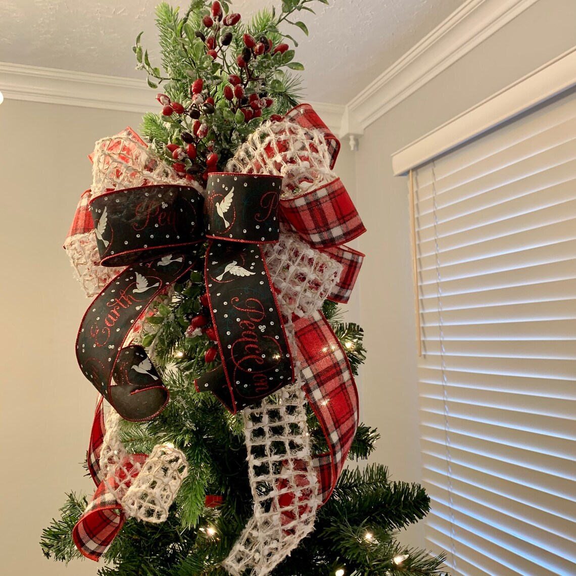 Christmas Tree Topper With Red Berries Holiday Tree Topper - Etsy