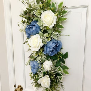 Everyday Blue Hydrangea Swag Wreath for Front Door, Hydrangea Twig Swag ...