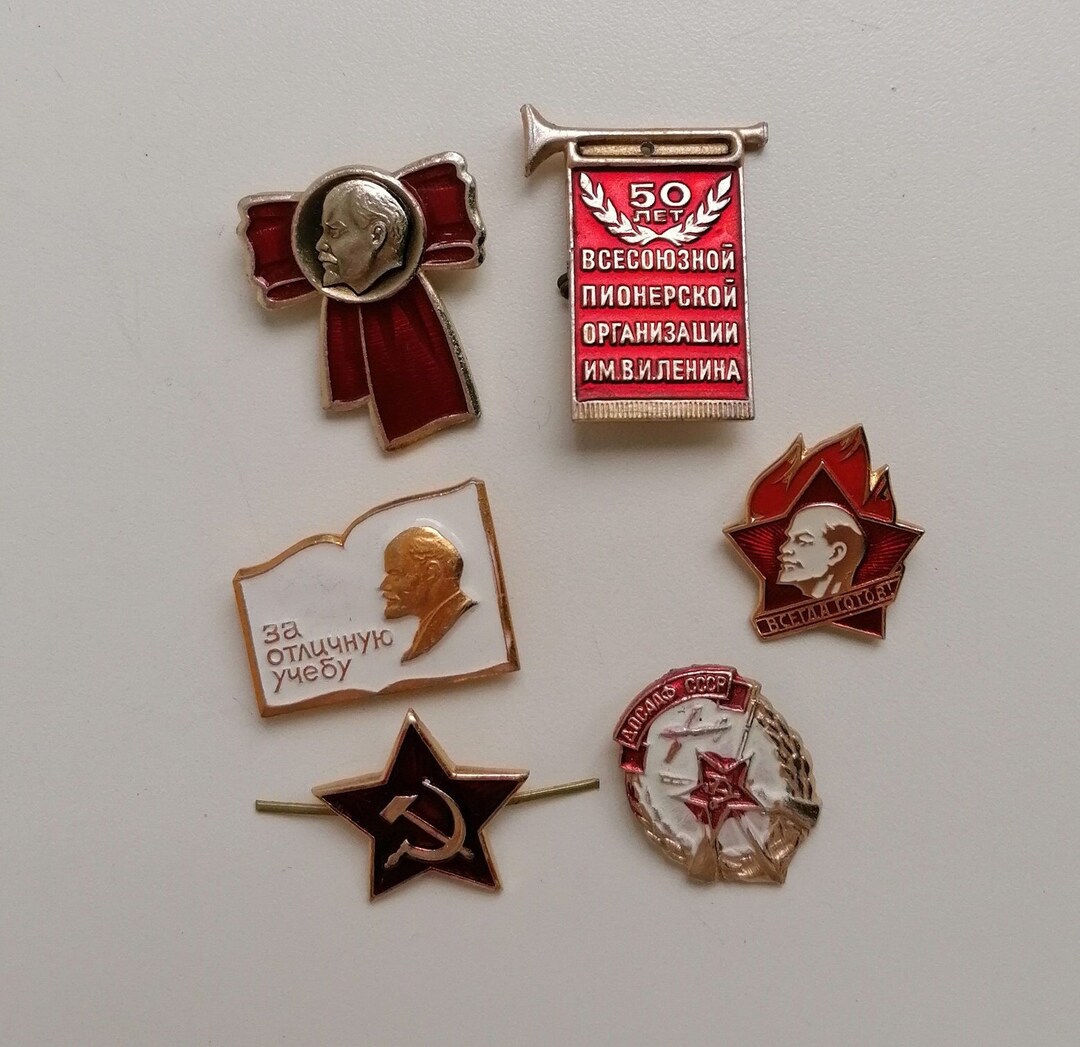 Set of 6 Soviet Badges Vladimir Lenin Hammer and Sickle Soviet Symbols ...