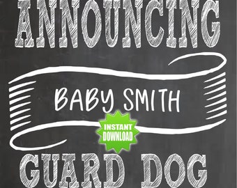 PRINTABLE Announcing Baby Guard Dog Duty Chalkboard Pregnancy ...