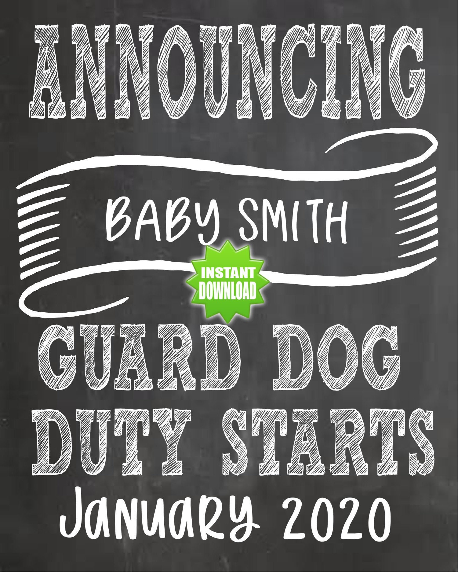 PRINTABLE Announcing Baby Guard Dog Duty Chalkboard Pregnancy ...