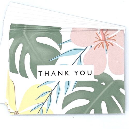 Tropical Floral Thank You Cards Set of 12 With Envelopes - Etsy