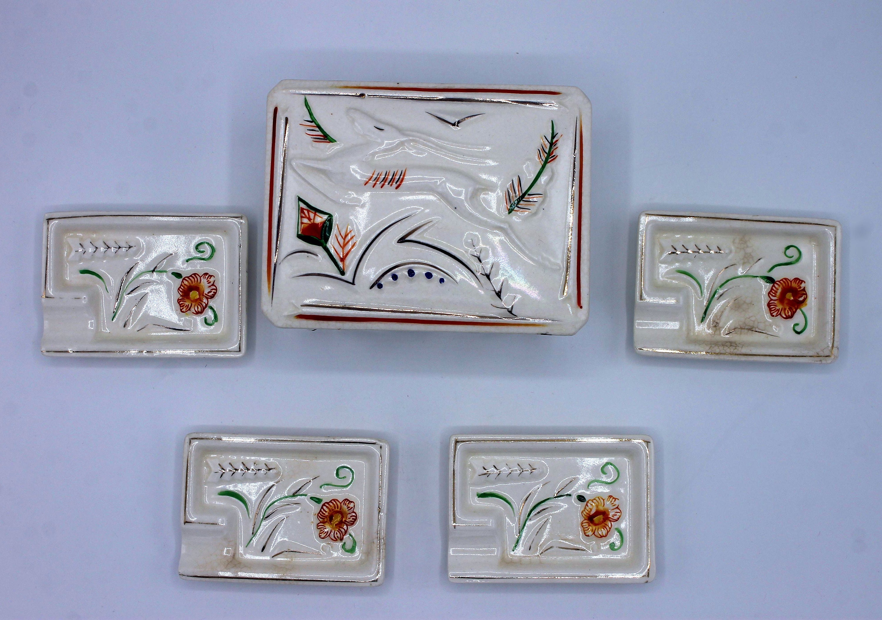 Art Deco Porcelain Cigarette Box and Ashtray Set With Leaping - Etsy