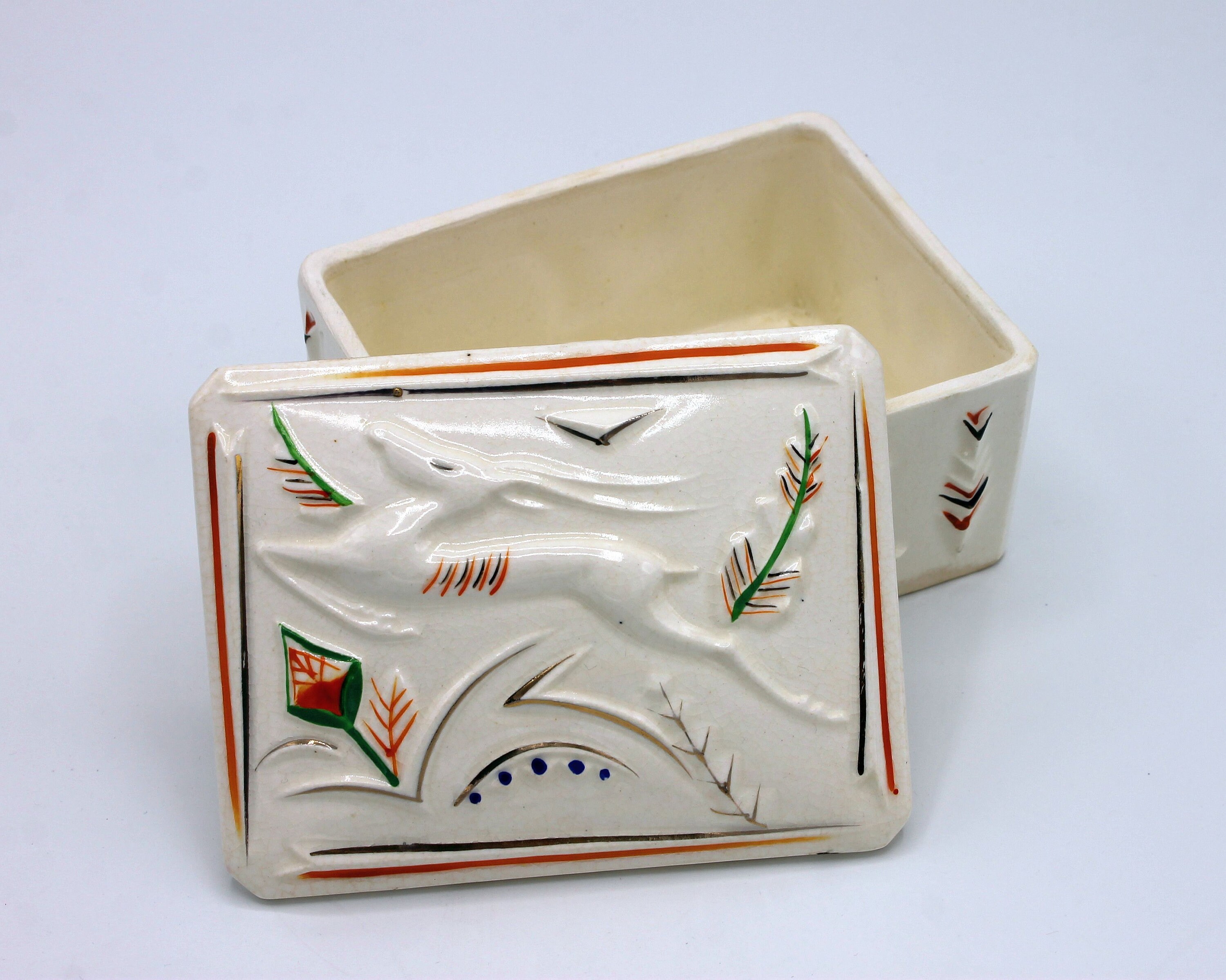 Art Deco Porcelain Cigarette Box and Ashtray Set With Leaping - Etsy