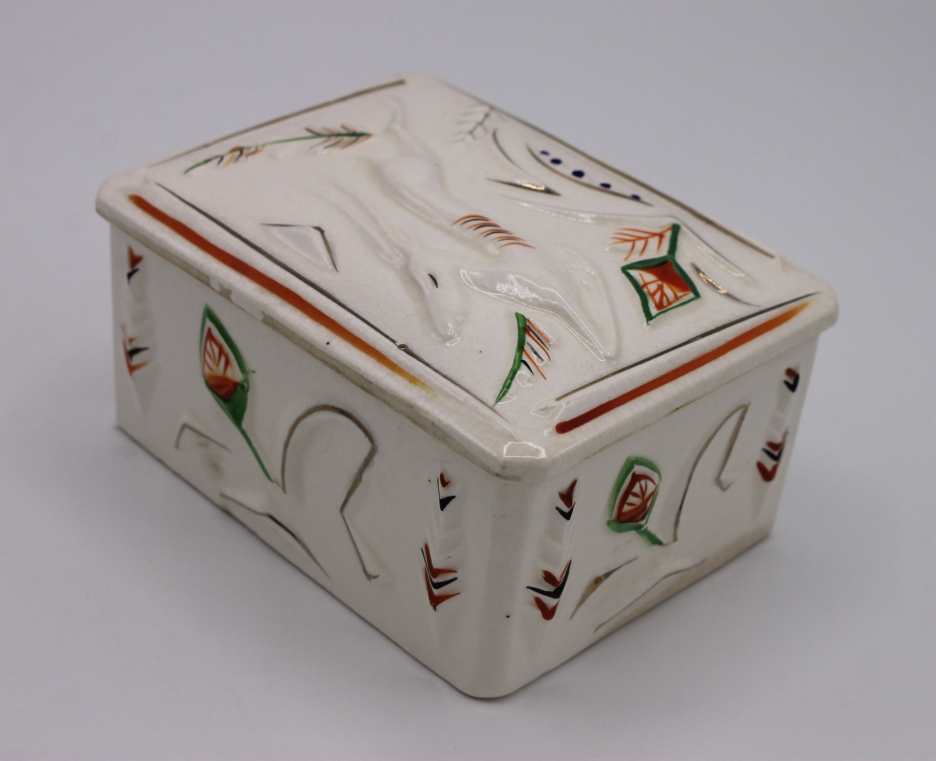 Art Deco Porcelain Cigarette Box and Ashtray Set With Leaping - Etsy