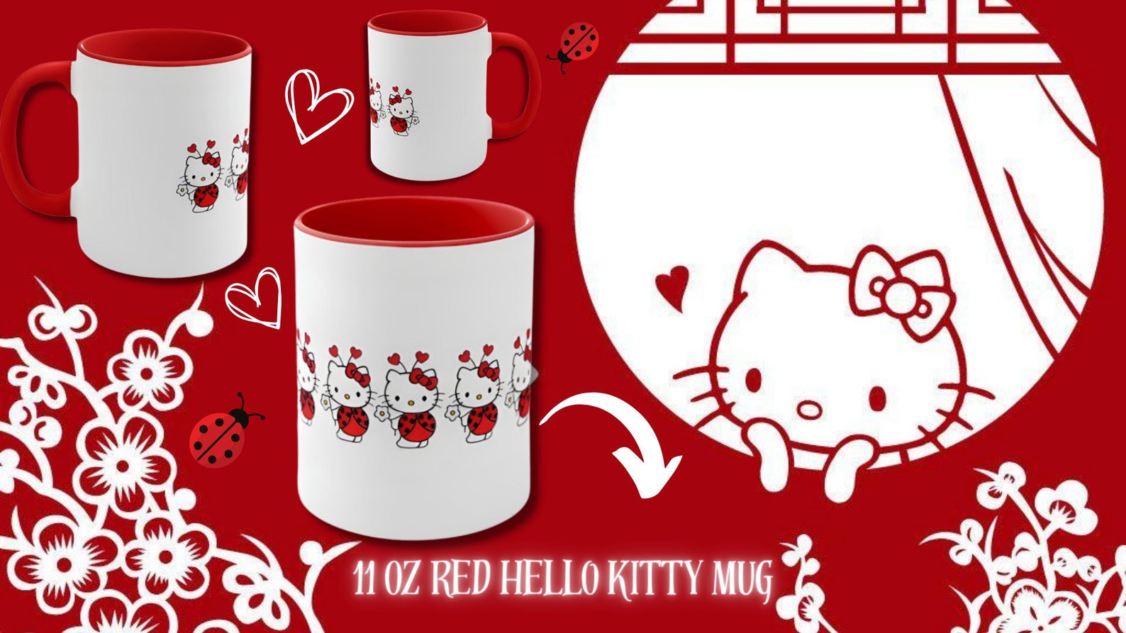 Hello Kitty Ladybug Mug // Red Sanrio Mug, Aesthetic, Gift, - Etsy