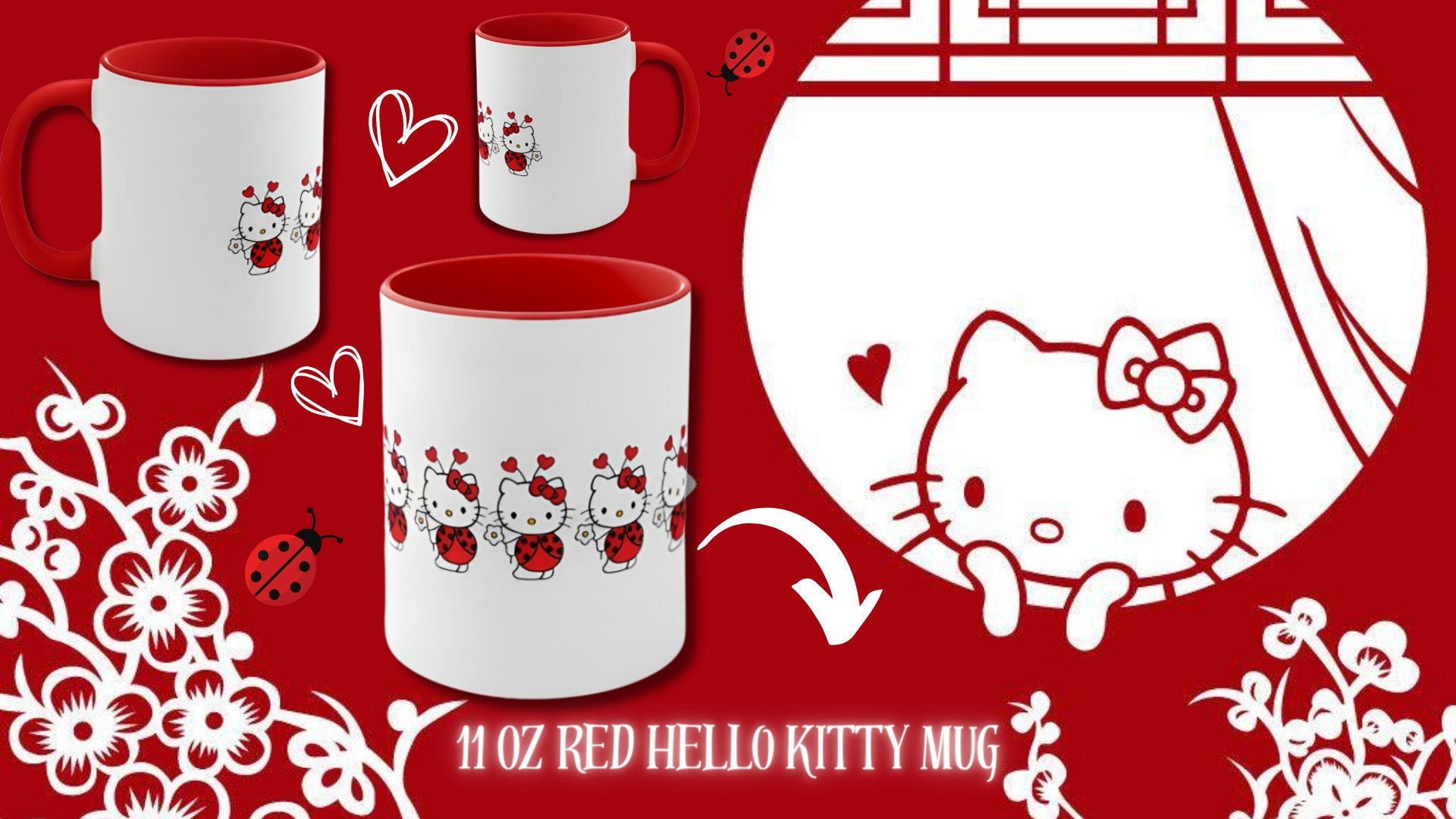 Hello Kitty Ladybug Mug // Red Sanrio Mug, Aesthetic, Gift, - Etsy
