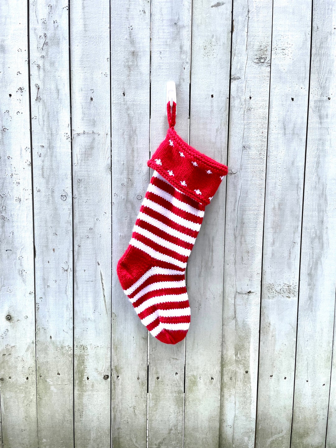 Red and White Striped Christmas Stockings, Hand Knit, Winter Holiday ...