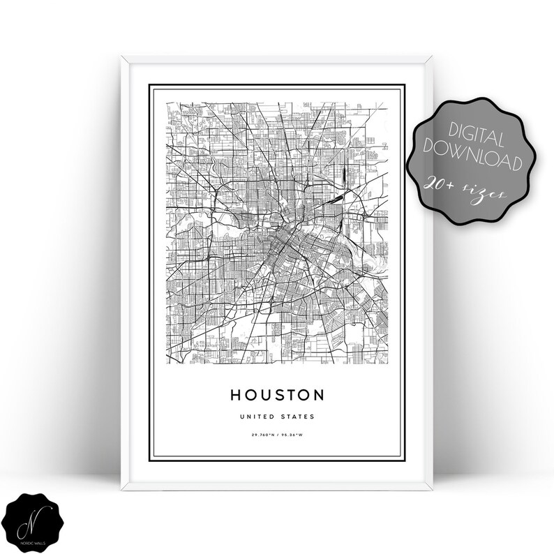 Houston Map Print Map Of Houston Wall Art Prints Houston | Etsy