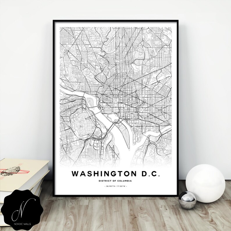 Washington DC Map Map Gifts Washington Map Printable Wall - Etsy