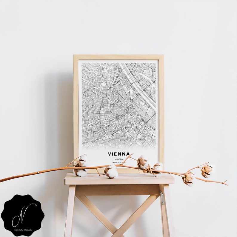 Vienna Map Printable Wall Art Map Gifts Vienna City Map Wall | Etsy
