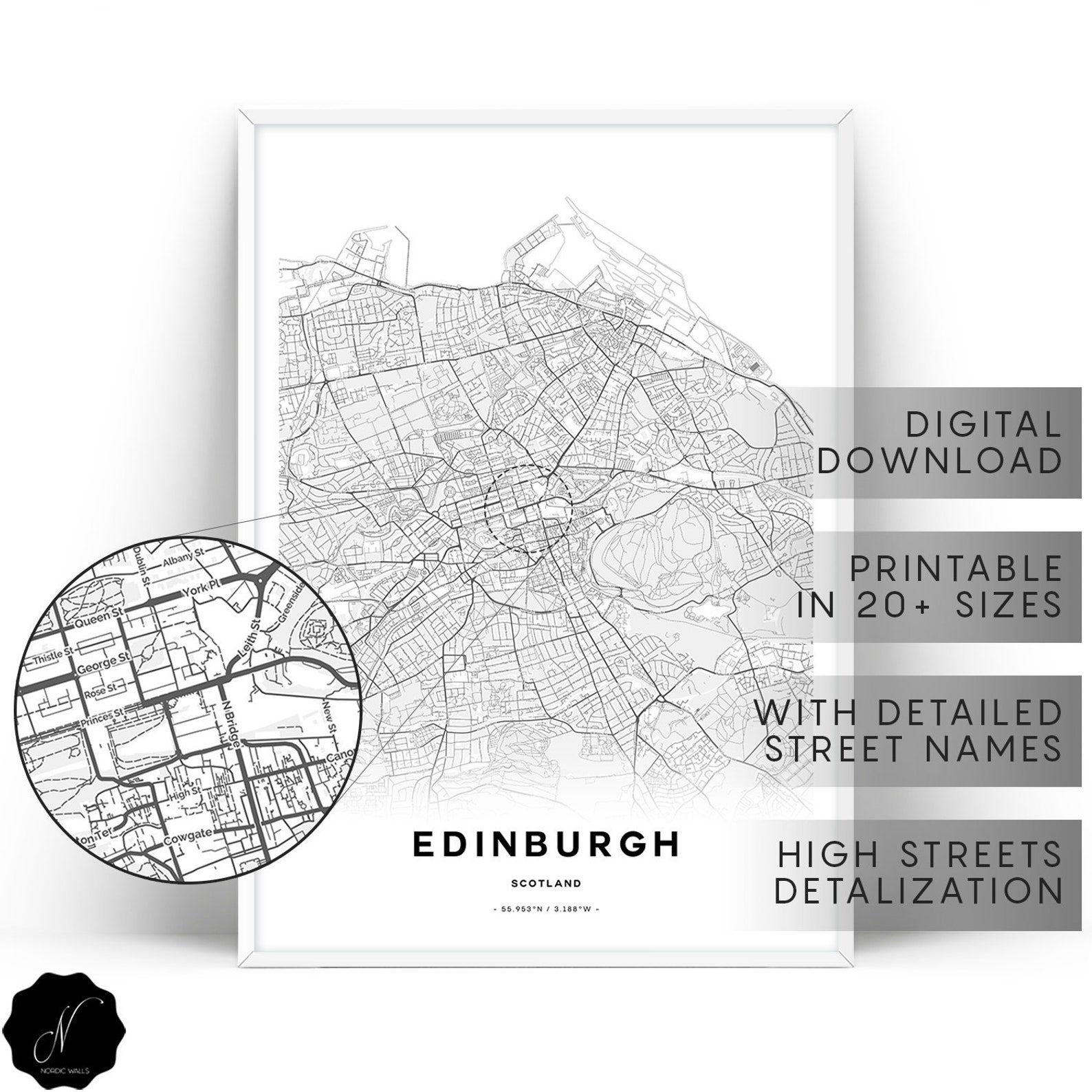 Edinburgh Map Print Maps as Art Printable Map of Edinburgh - Etsy