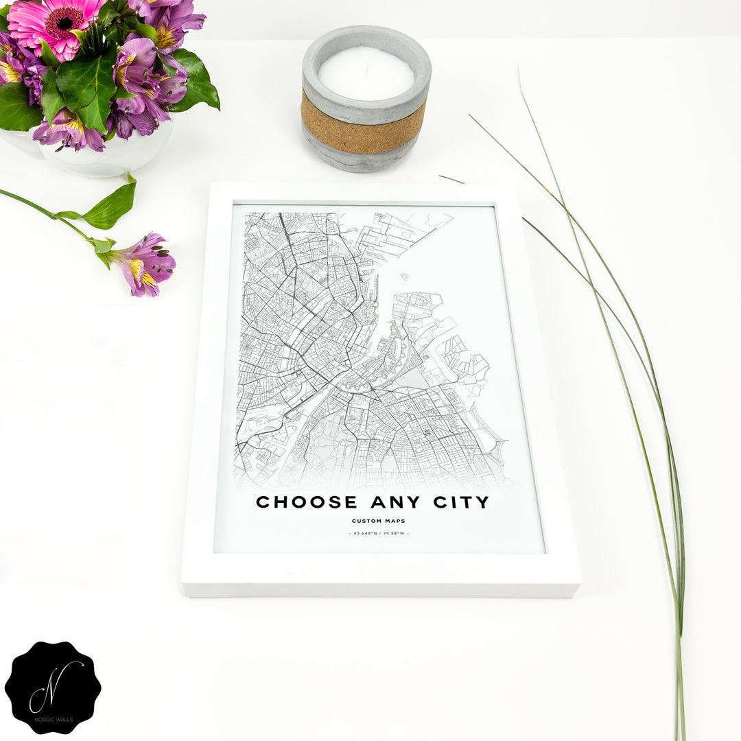 Custom Map of Any City Printable Wall Art, Personalized Map Gift ...