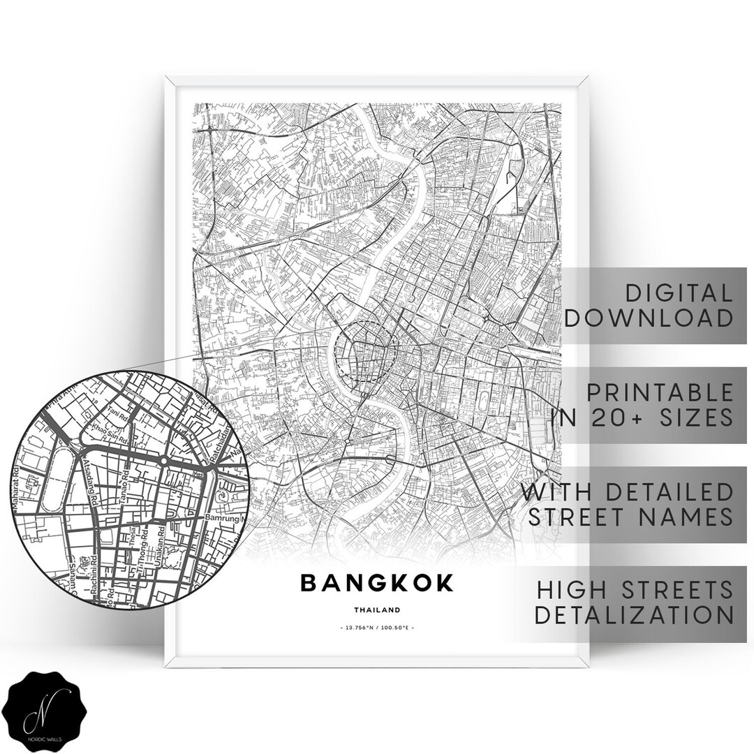 Bangkok Map Printable Wall Art, Map Gifts, Map as Art Bangkok City Map ...