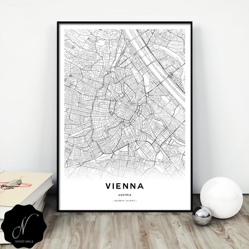 Vienna Map Printable Wall Art Map Gifts Vienna City Map Wall | Etsy