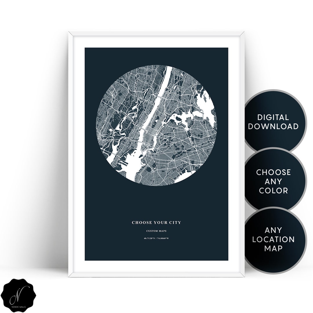 Custom Map Digital Printable Wall Art, Personalized Map of Any City ...