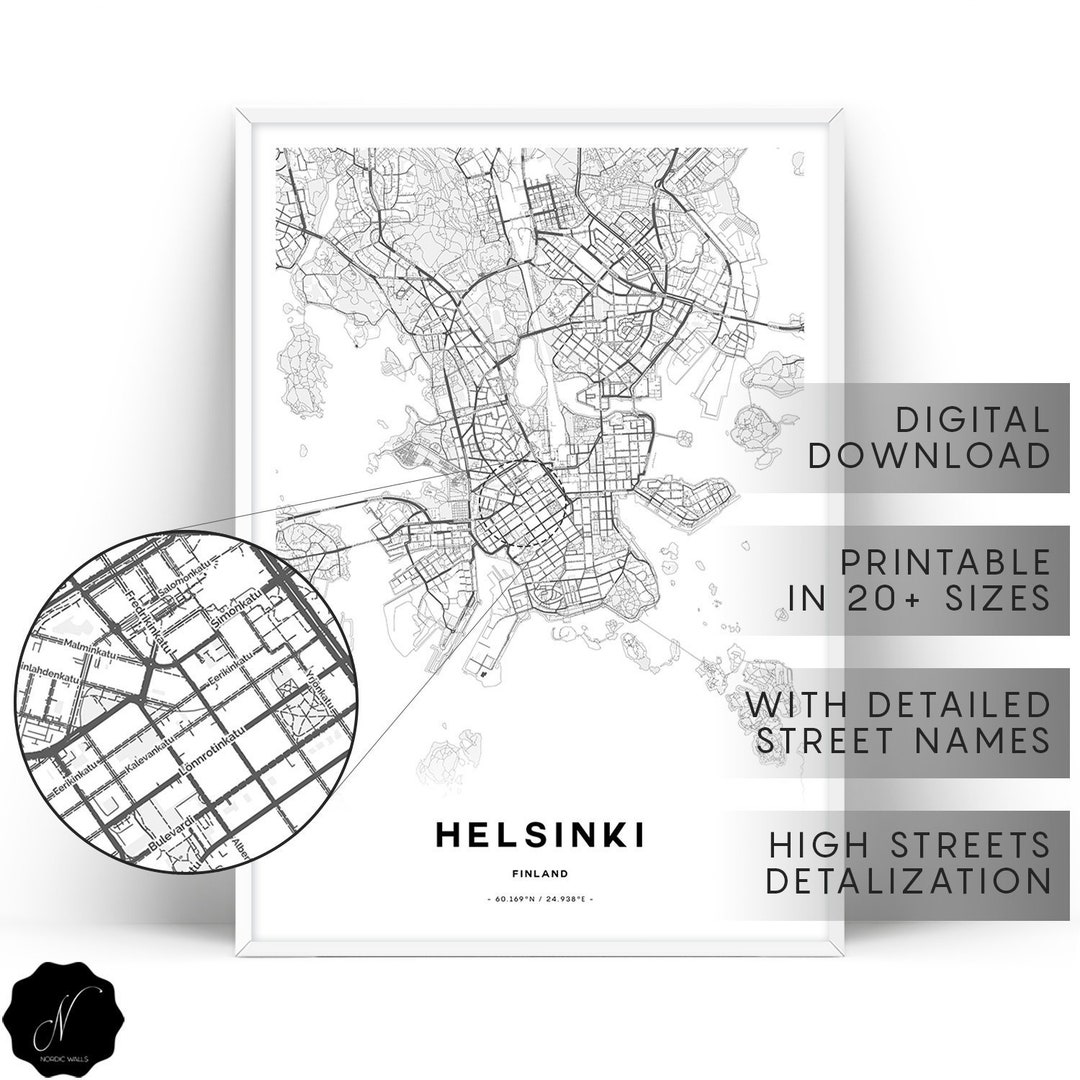 Helsinki Mapa imprimir, Mapas de regalos, Helsinki Finlandia Mapa ...