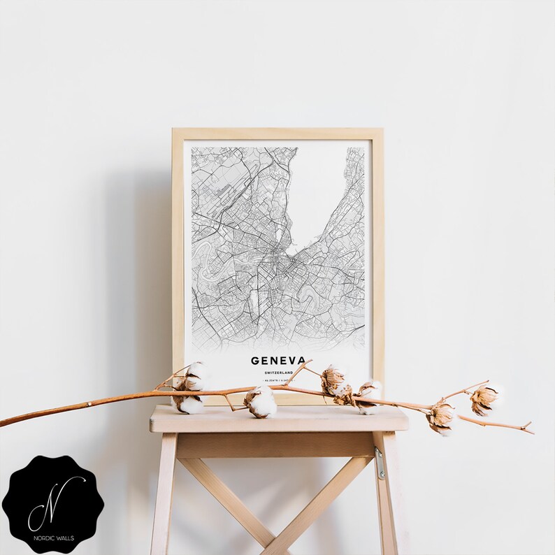 Geneva Map Printable Wall Art Maps as Art Geneva City Map | Etsy