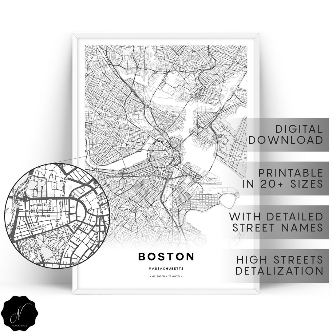 Boston City Map Art Print: Detailed Streets (digital Download) - Etsy