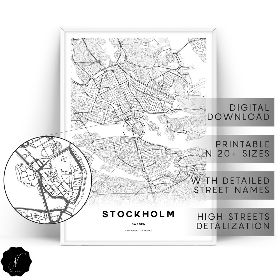 Stockholm Map Printable Wall Art, Stockholm City Map Prints, Maps as ...