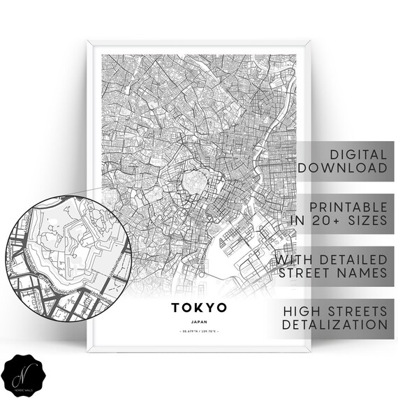 Tokyo Map Print Map as Art Printable Map of Tokyo Wall Art - Etsy UK