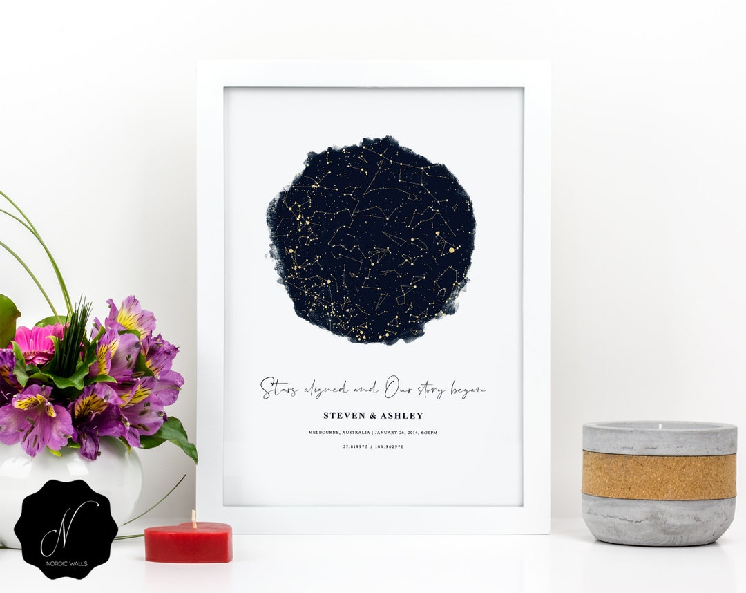 Realistic Star Map Art, Star Map by Date, Personalized Star Map Gift ...