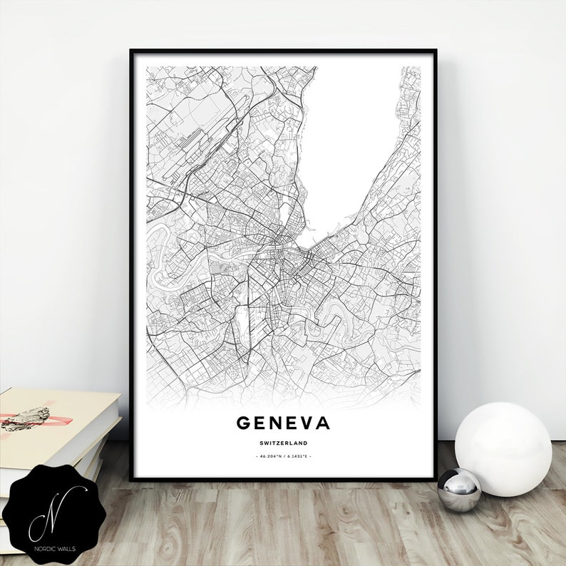 Geneva Map Printable Wall Art Maps as Art Geneva City Map - Etsy
