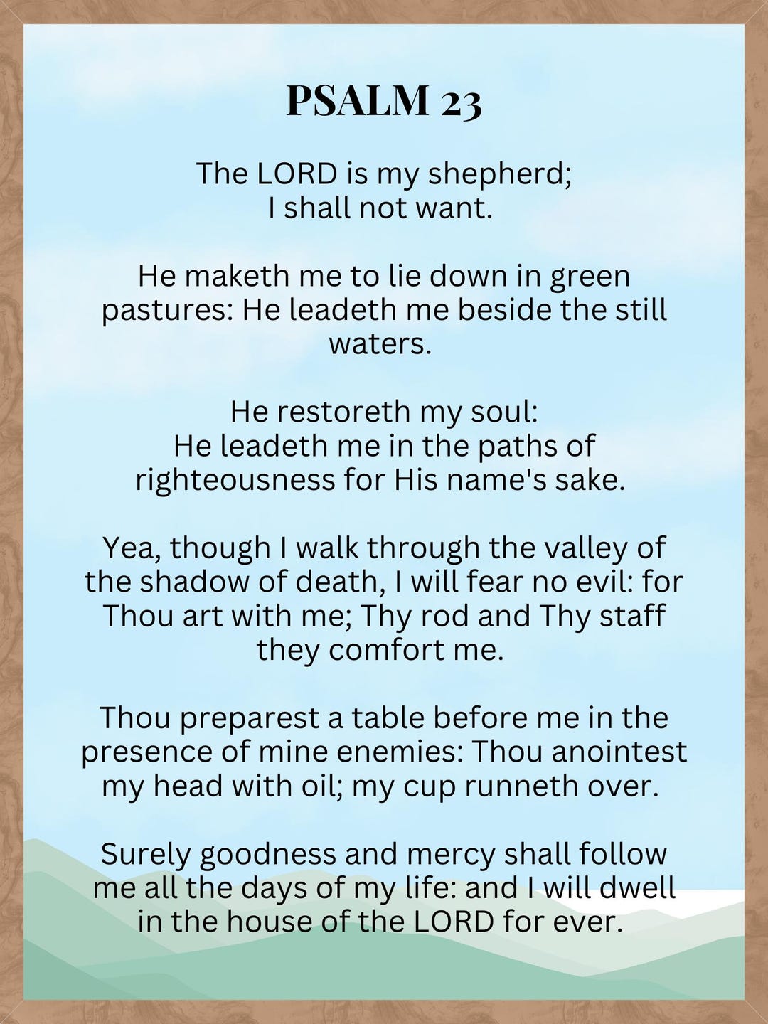 Psalm 23 KJV Bible Verse Printable Christian Poetry Wall Art Digital ...