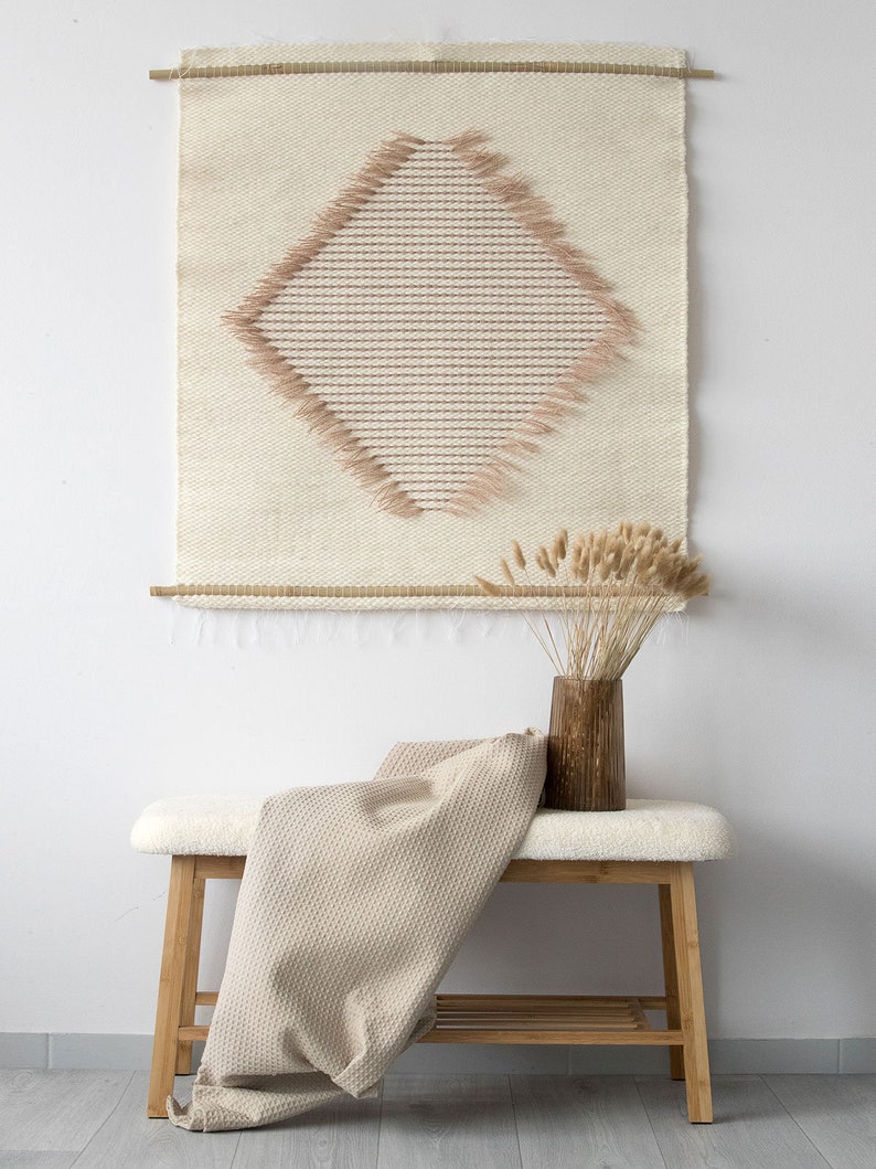 Handwoven Geometric Wall Hanging - Small Diamond Wall Tapestry ...