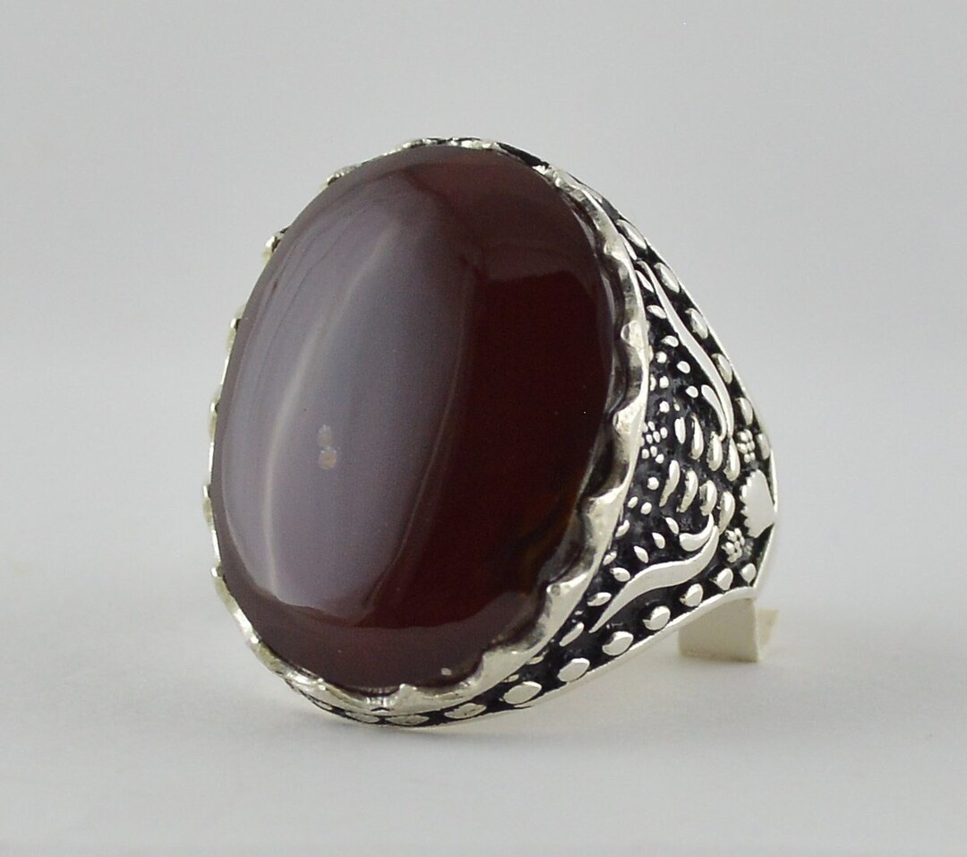 Rare Yemeni Natural Dark Red Aqeeq Agate Stone Yemen Handmade Silver ...