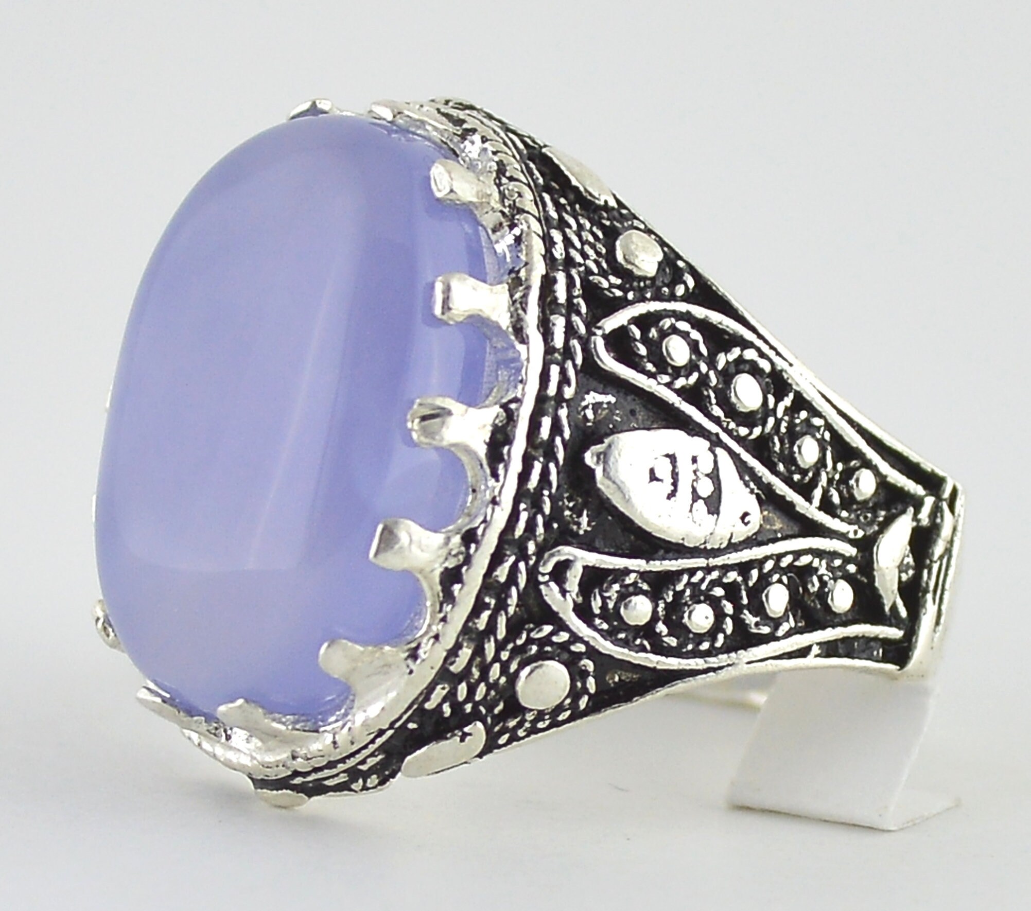 Yemen Blue Aqeeq Aqiq Agate Genuine Gemstone Ring Set on | Etsy