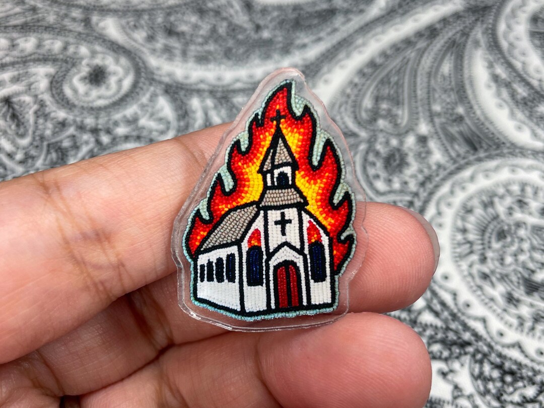 Burning Church Acrylic Pin - Etsy