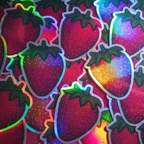 Holographic Strawberry Stickers - Etsy
