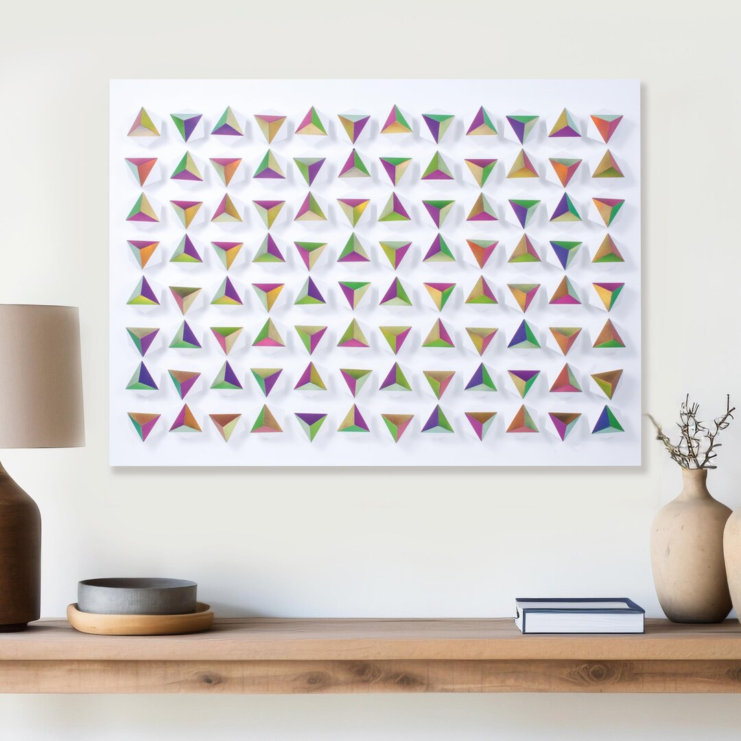 Wood Wall Art Panel, Cubes Painted With Colour Shift Paint Creating ...