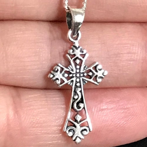 925 Sterling Silver Victorian Cross Necklace - Etsy