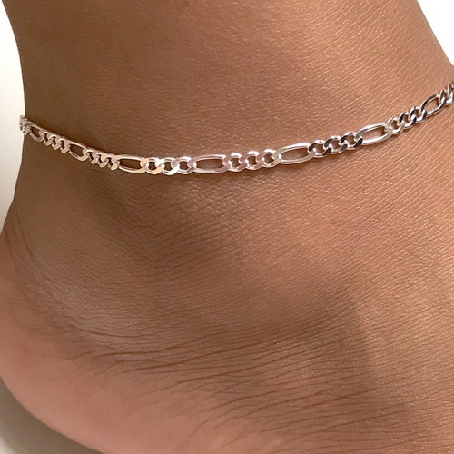 Figaro Anklet Sterling Silver Figaro Chain Ankle Bracelet - Etsy