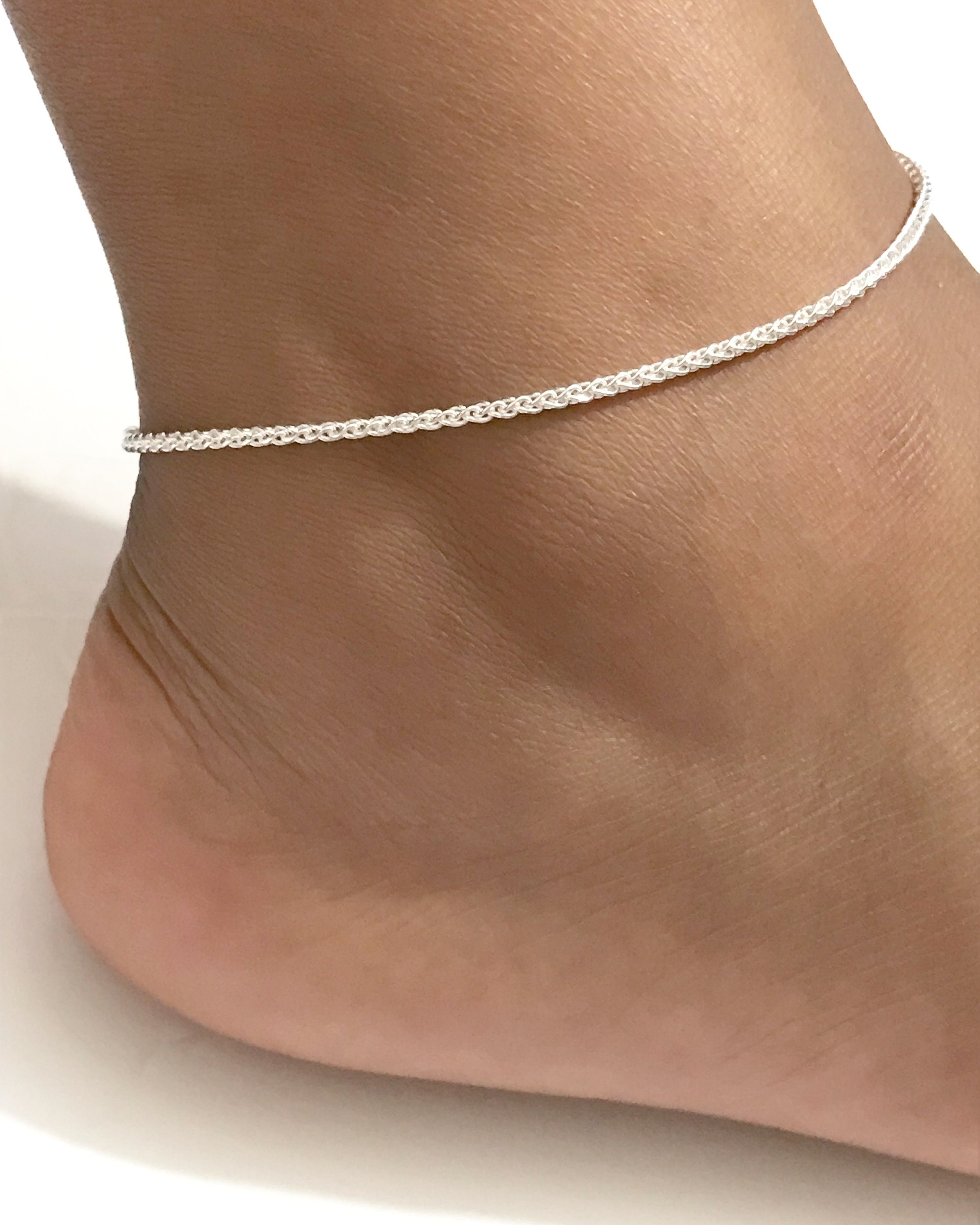 Wheat Chain Anklet, Sterling Silver Spiga Chain Ankle Bracelet ...