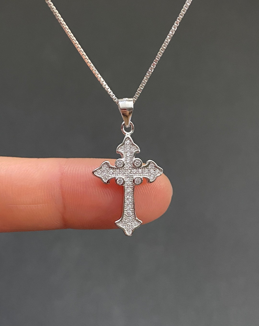 Art Deco Cross Necklace, Sterling Silver Medieval Cross Necklace, CZ ...